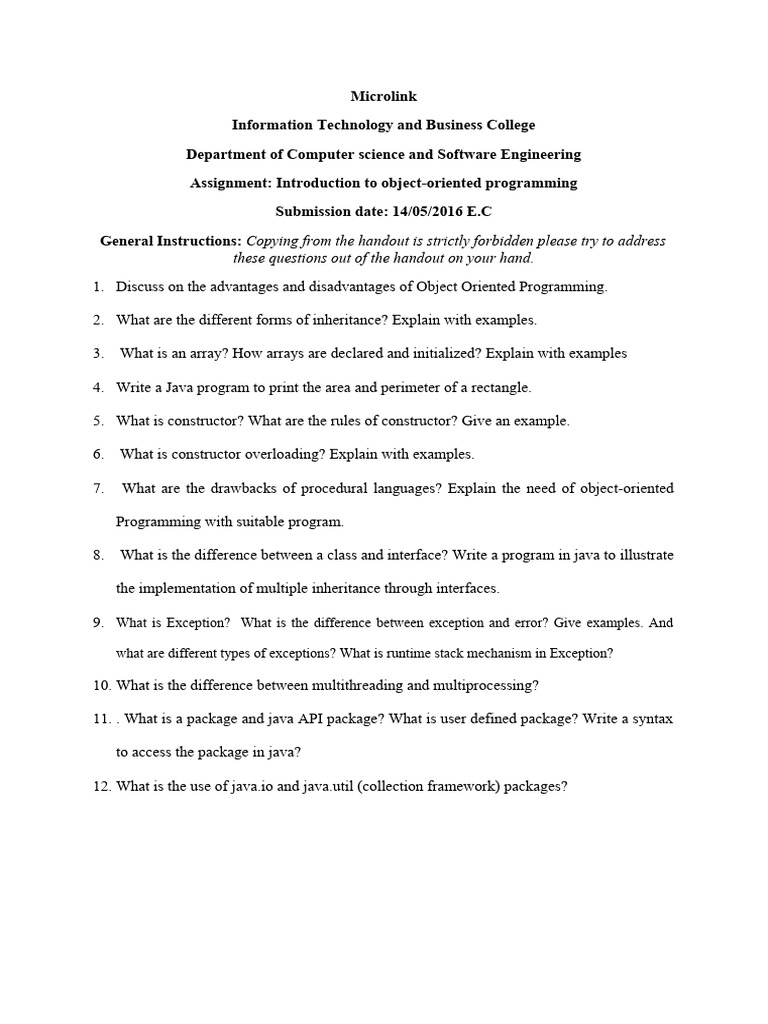 Microlink OOP Assignment | PDF
