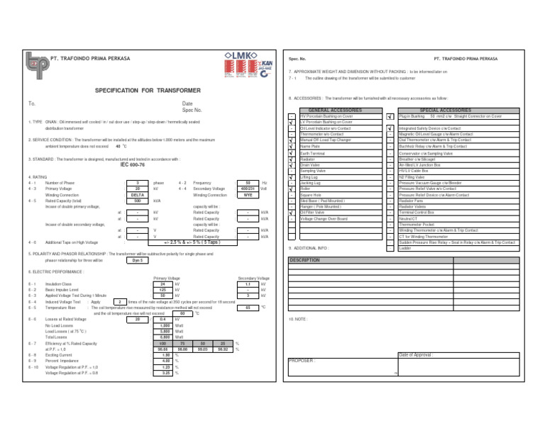 SPEC - 00 - 500 kVA (HS - ID - 50mm2) | PDF