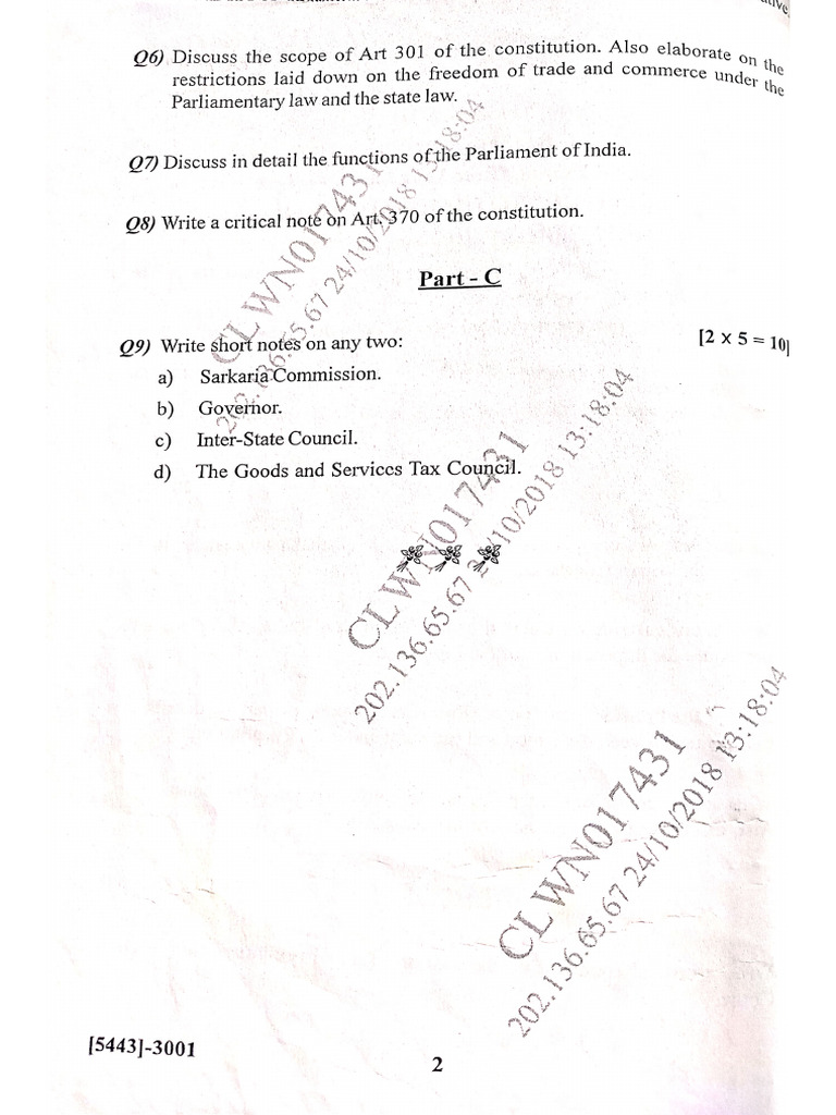 LLB-2 - SEM - 3rd Question Paper Hinstry | PDF