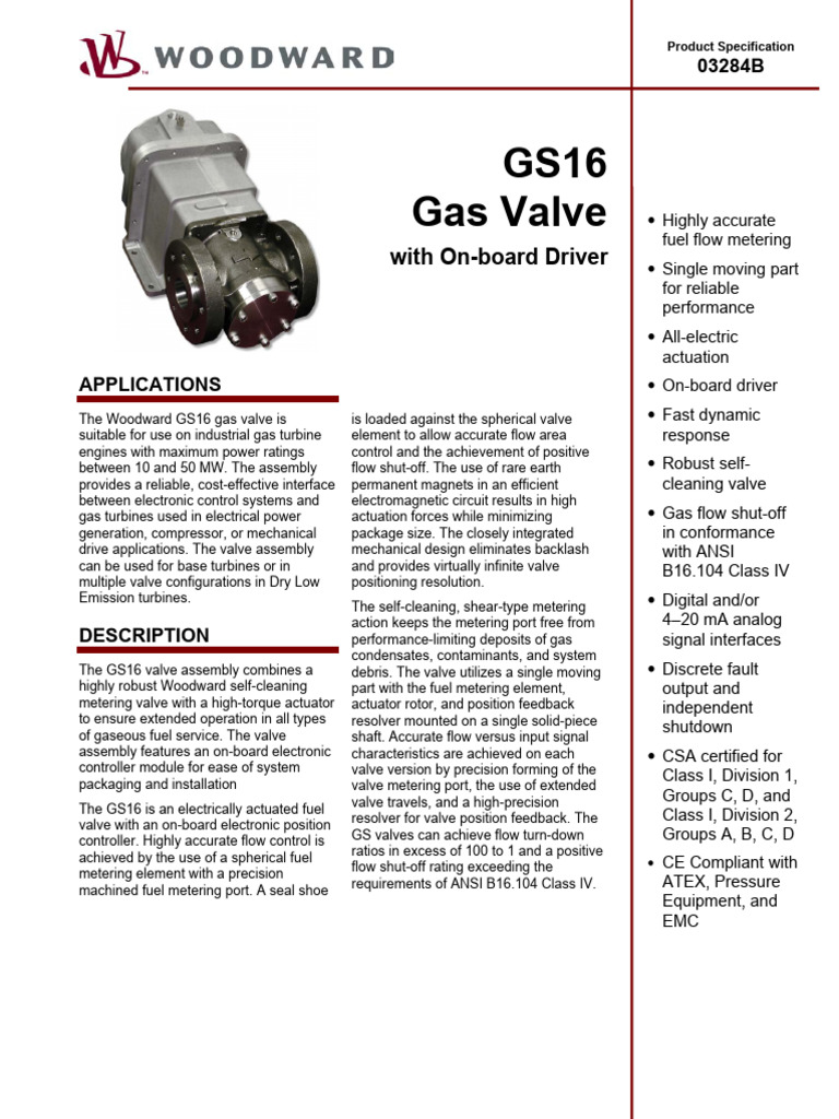 GS16 Gas Valve: With On-Board Driver | PDF | Valve | Turbine