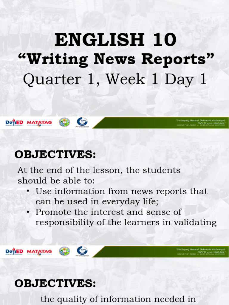 English 10 q1 w1d1 | PDF | News | Communication