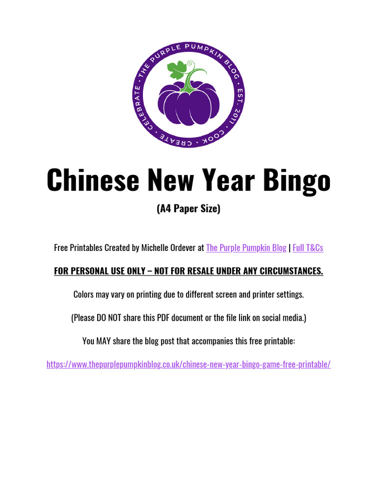 TPPB Free Printable Chinese New Year Bingo A4 | PDF | Office Equipment ...