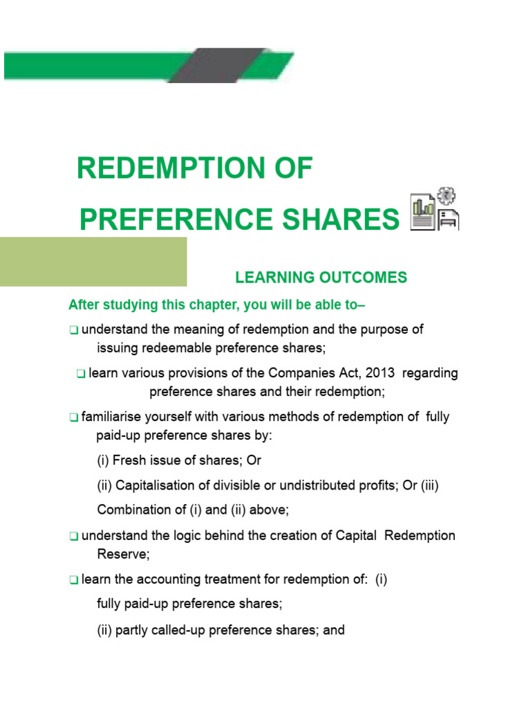 Chapter-7 Redemption of Preference Shares | PDF
