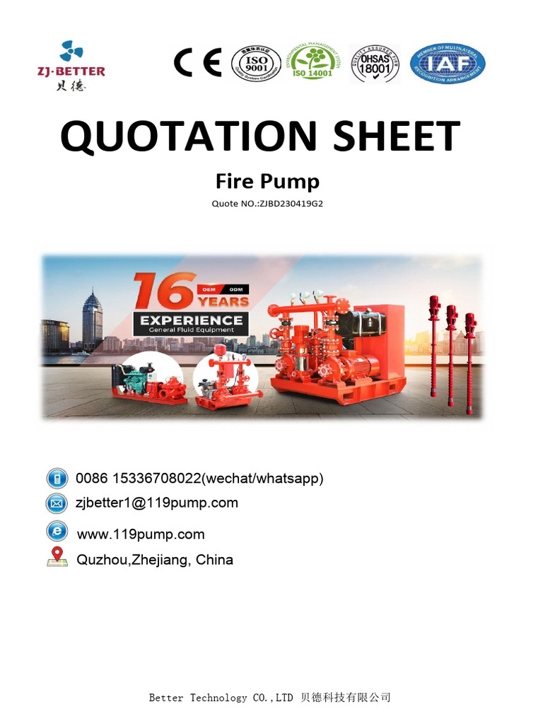 Fire Fighting Pump Quotation-4!19!23 | PDF | Pump | Valve