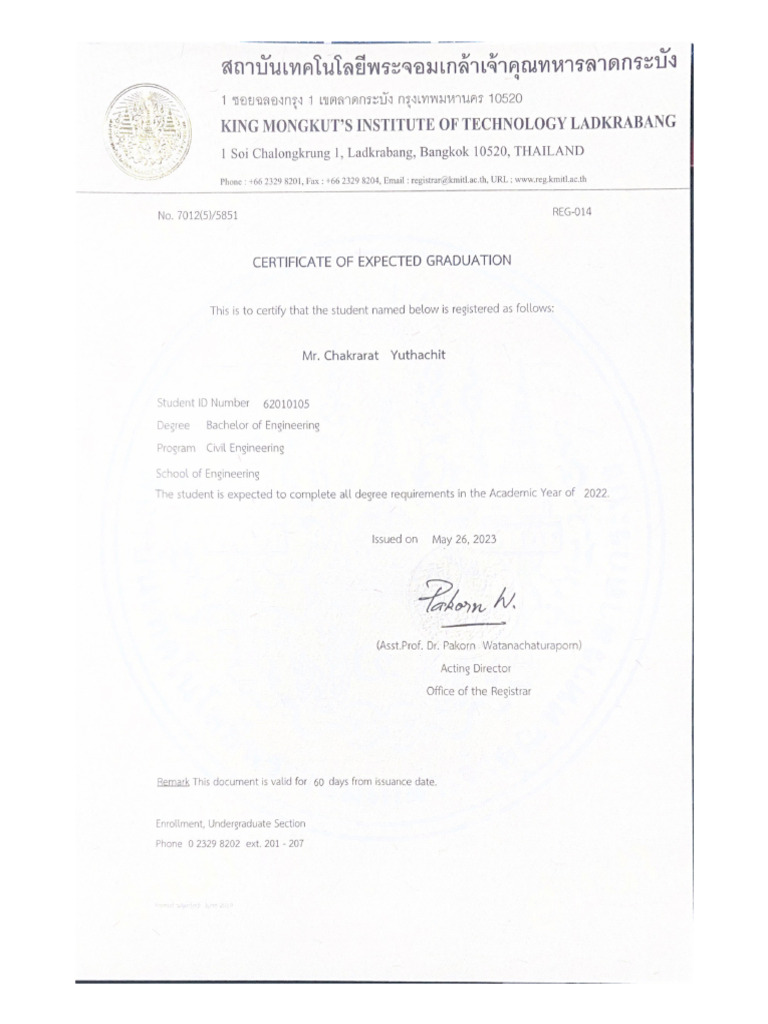 Certificate of Expected Graduation | PDF