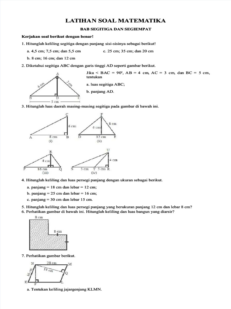 PDF Latihan Soal Segitiga Segiempat Kelas 7 - Compress | PDF