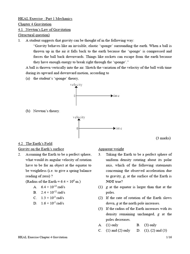 04 Gravitation Exercise | Download Free PDF | Orbit | Mass