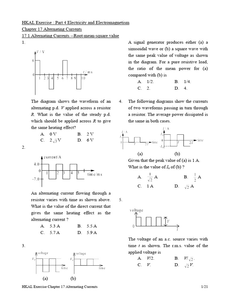 17 - Alternating Currents - Exercise | PDF