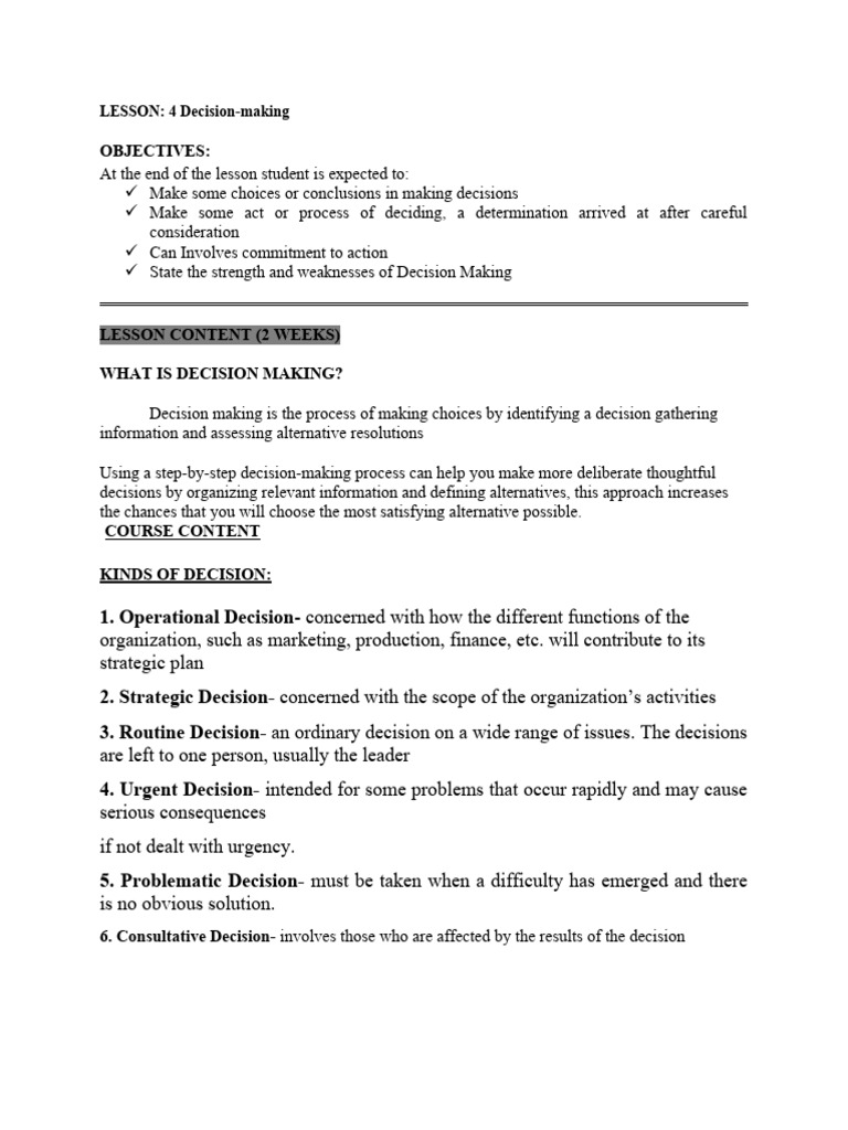 Lesson 4 Decision Making | PDF | Decision Making | Cognition