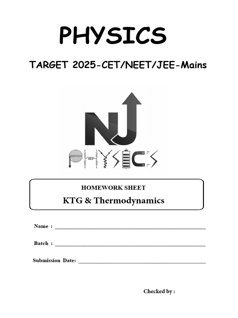 KTG & Thermodynamics Homework Sheet | PDF | Gases | Temperature
