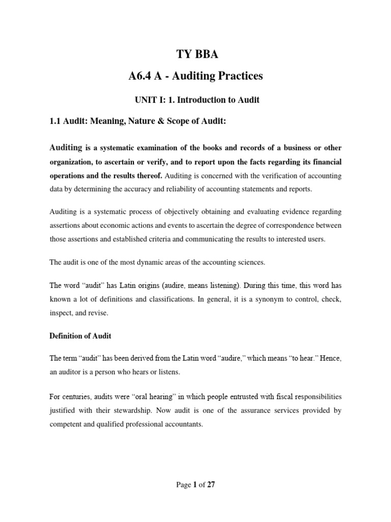 A6.4 A UNIT 1 & 2 Auditing Practices | PDF