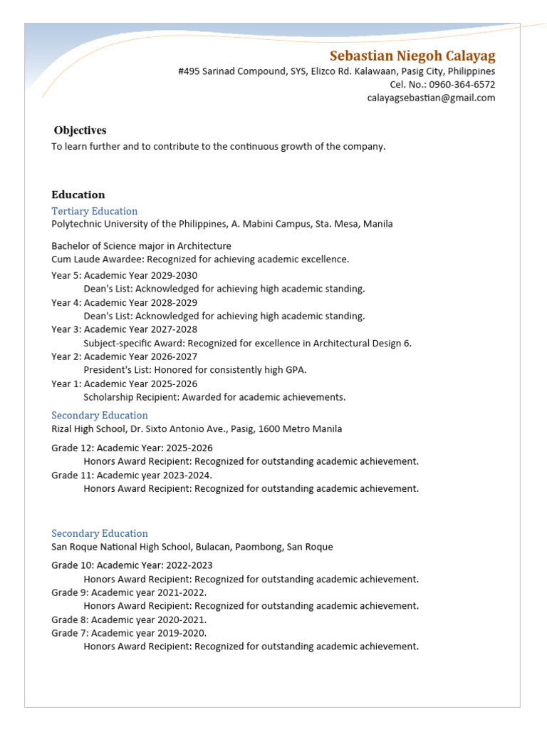 Fantasy Resume | Download Free PDF | Manila | Educational Stages