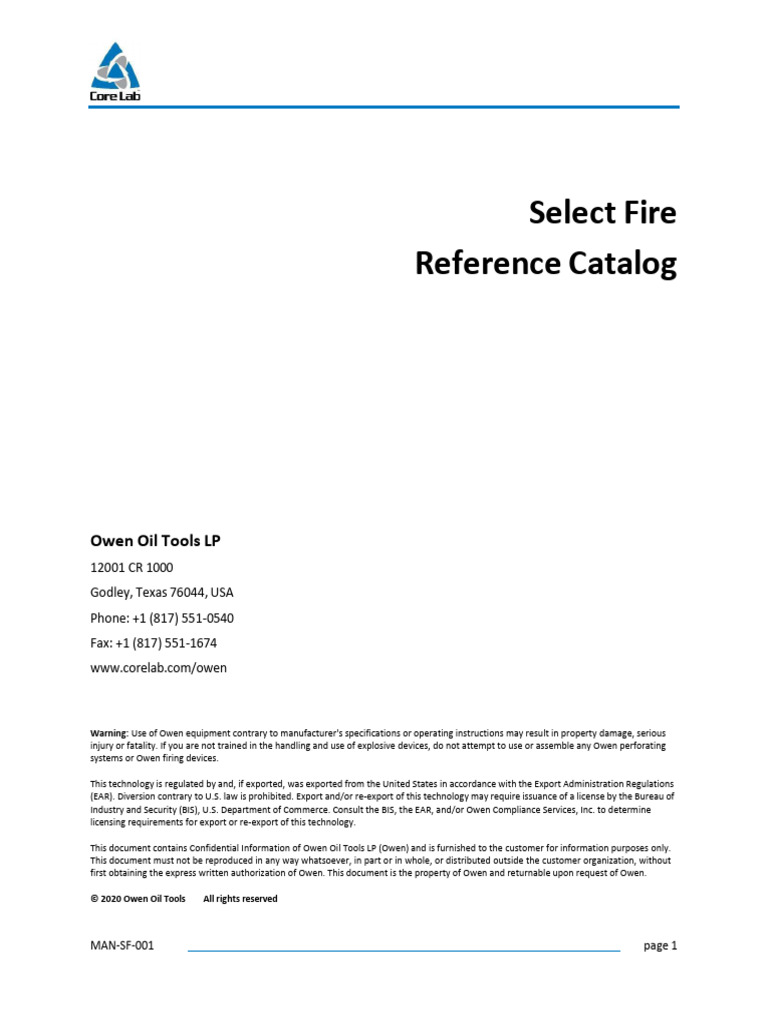 OwenOilTools SelectFire Reference Catalog (NESR) | PDF