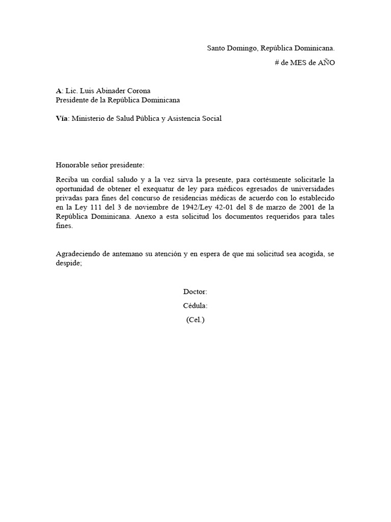 Carta Solicitud Exequatur | PDF