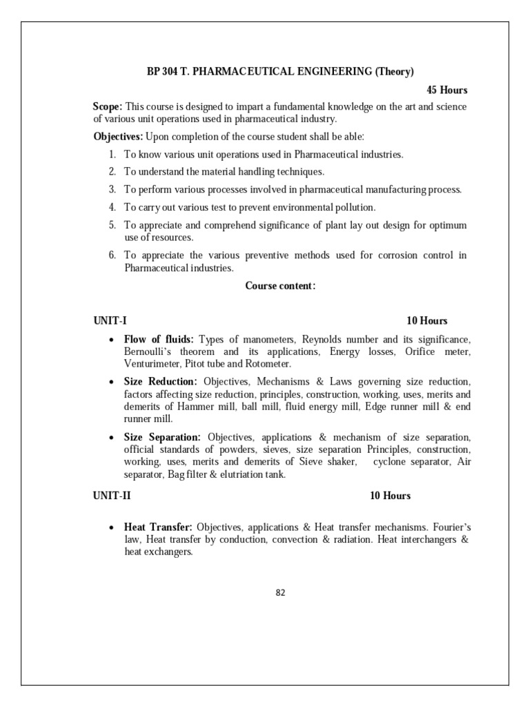 BP 304T: Pharmaceutical Engineering Syllabus | PDF | Filtration | Heat ...