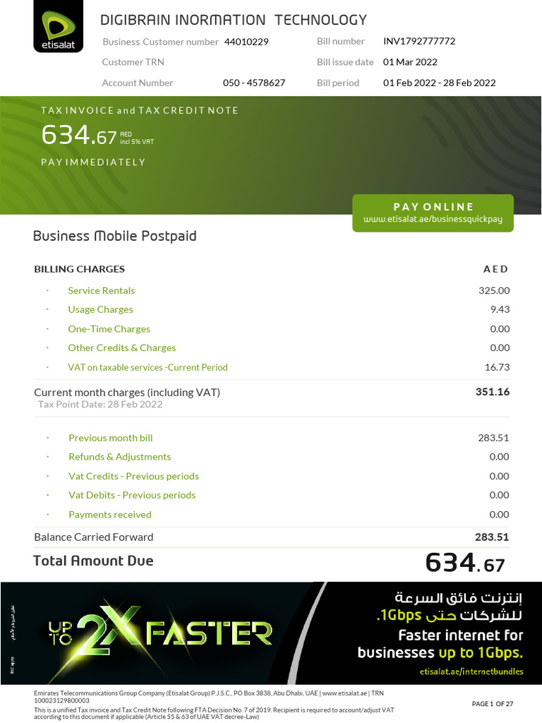 Etisalat | Download Free PDF | Value Added Tax | Invoice
