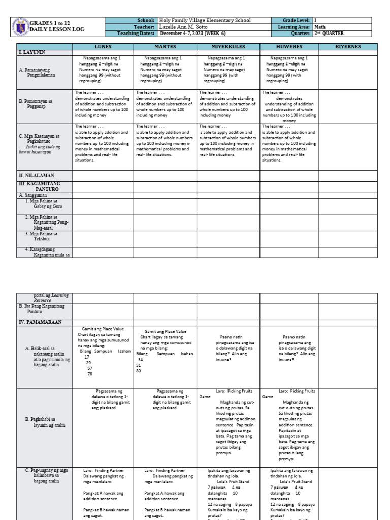 DLL Math-1 Q2 W6 | PDF