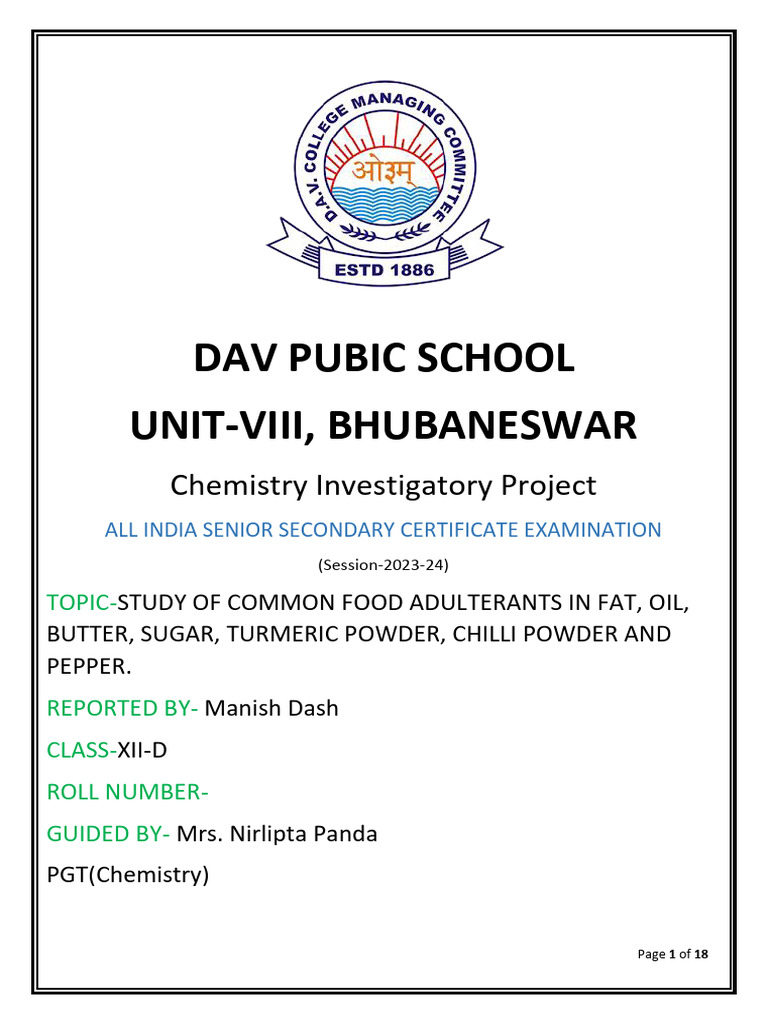 Chemistry Project Class 12 | PDF | Act Of Parliament | Food And Drug ...