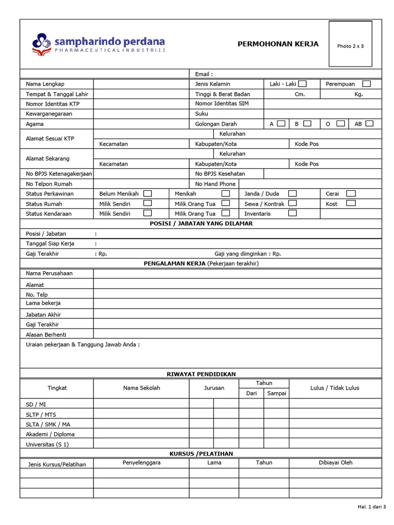 Form Permohonan Kerja SP | PDF
