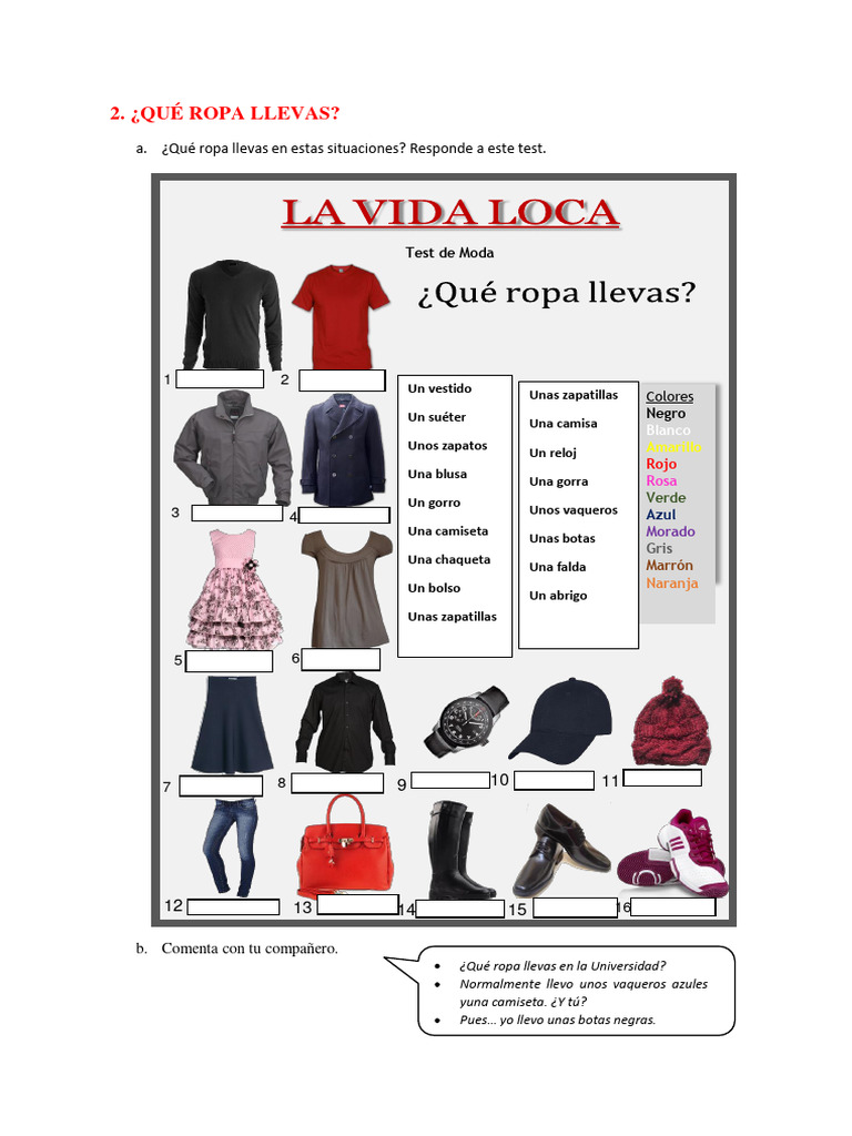 1-La Ropa-Vocabulario - Qué Ropa Llevas | PDF