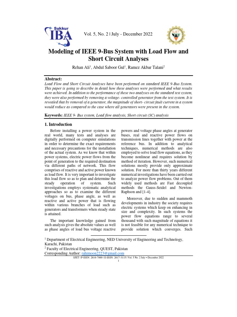 Modeling of IEEE 9-Bus System With Load Flow and Short Circuit Analyses | PDF