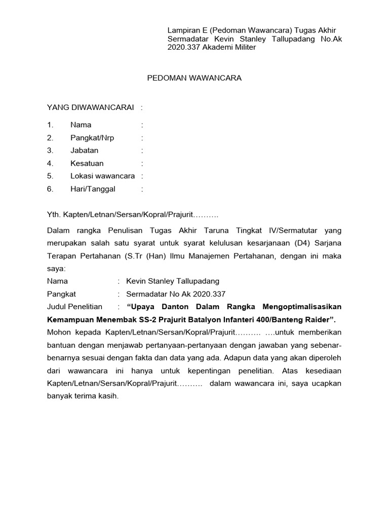 CONTOH Pedoman Wawancara | PDF