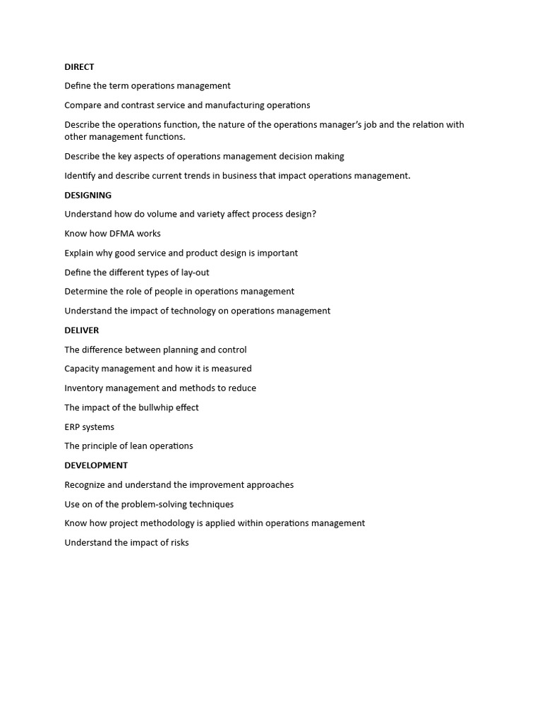 Objectives of Operations Management | PDF