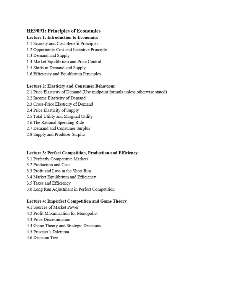 HE9091 - Principles of Economics Notes | PDF | Monopoly | Economics