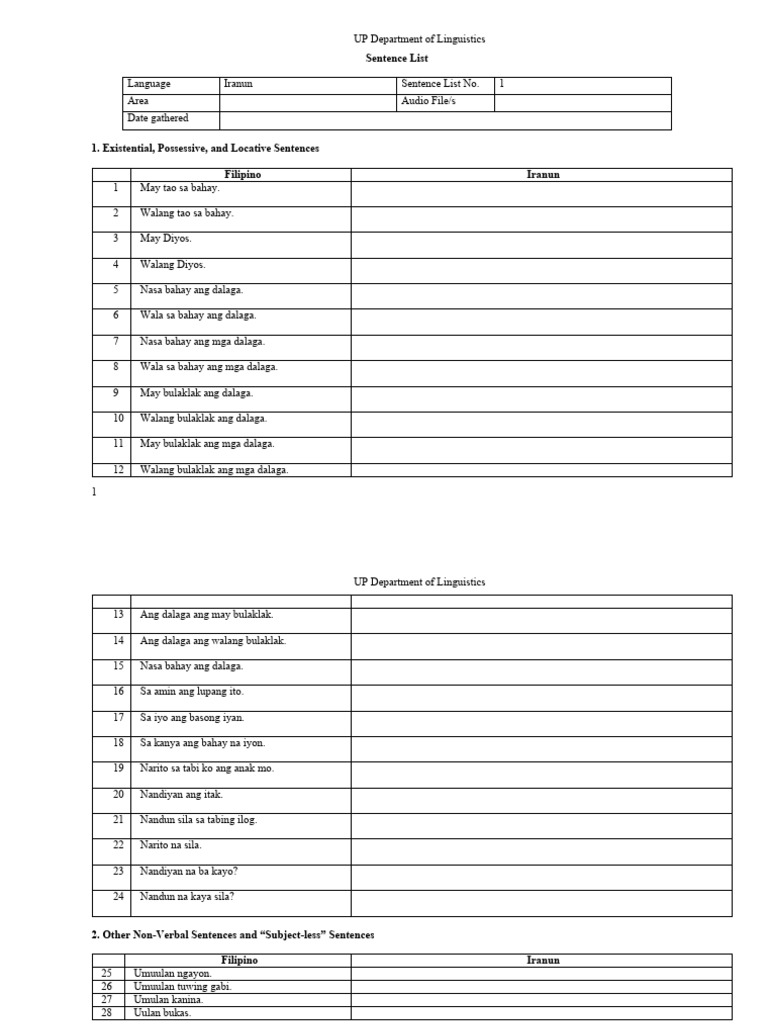 Sentence List. Iranun | PDF