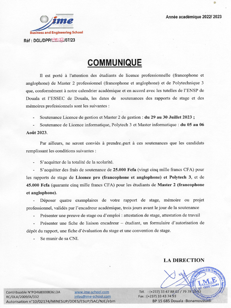 Communique Soutenance | PDF