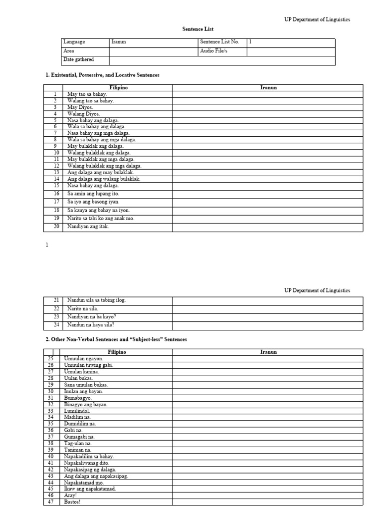 Sentence List. Iranun | PDF