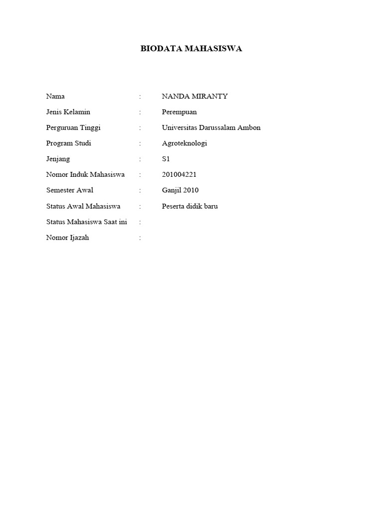 Biodata Mahasiswa | PDF