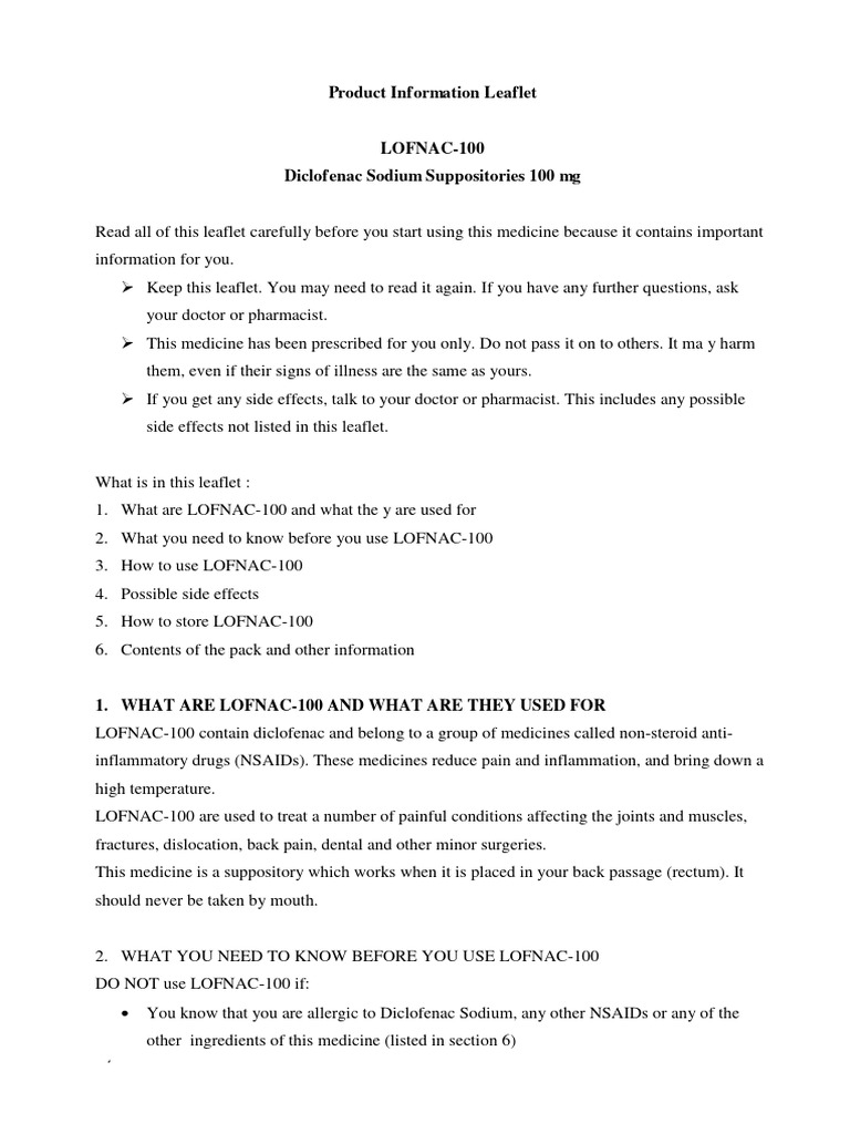Lofnac-100 Suppository Usage Guide | PDF | Nonsteroidal Anti ...