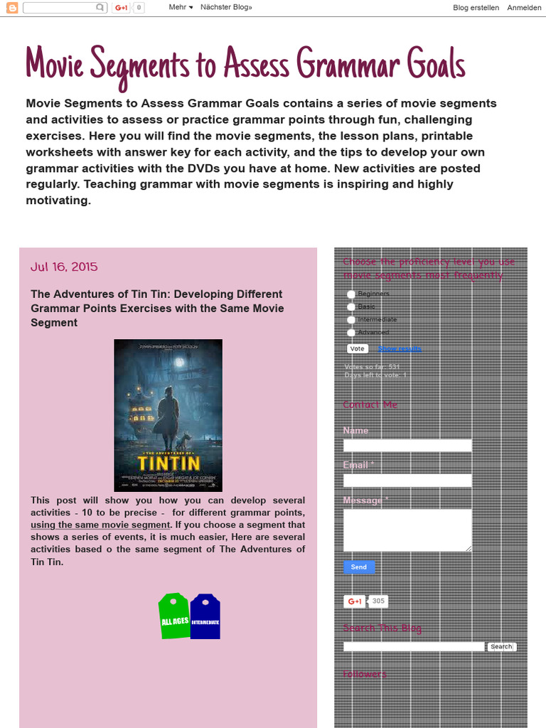 Movie Segments To Assess Grammar Goals: The Adventures of Tin Tin ...