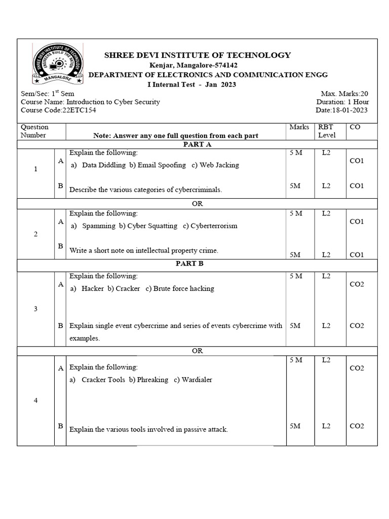 Ia1 QP | PDF | Security Hacker | Cybercrime