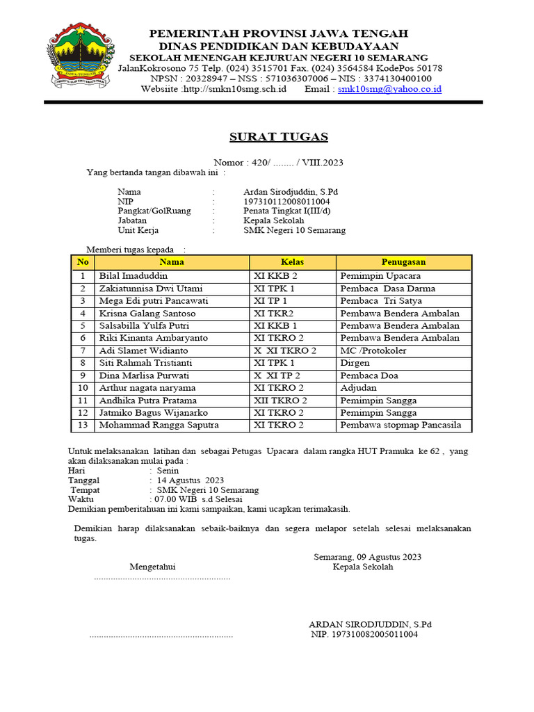 Surat Tugas Pramuka - Harpram | PDF