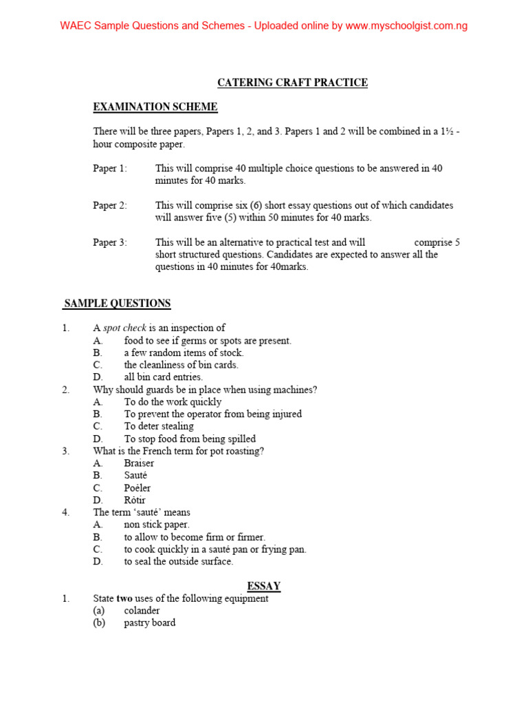 Catering Craft Practice | PDF