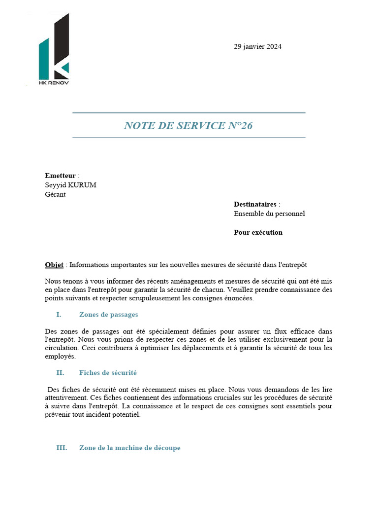 Note de Service | PDF