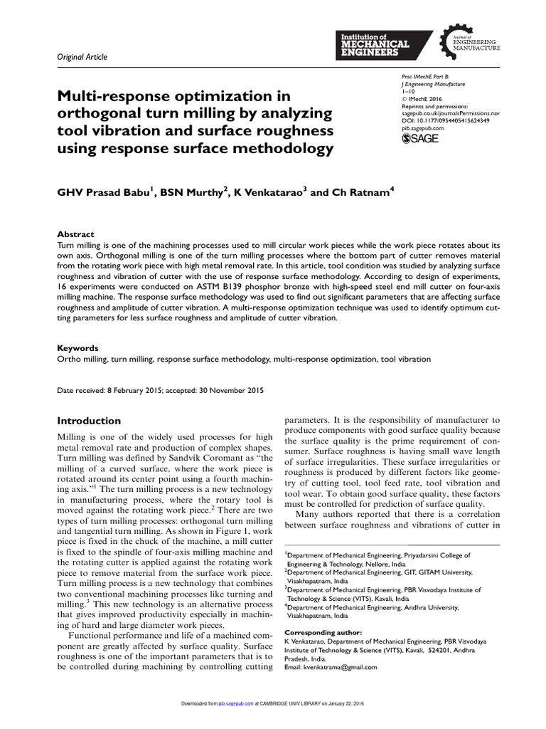 Multi-Response Optimization in Orthogonal Turn Milling by Analyzing Tool Vibration and Surface ...