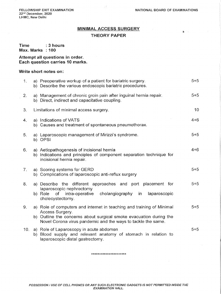 Neet Mds Minimal Access Surgery Question Paper 2020 2013 | PDF