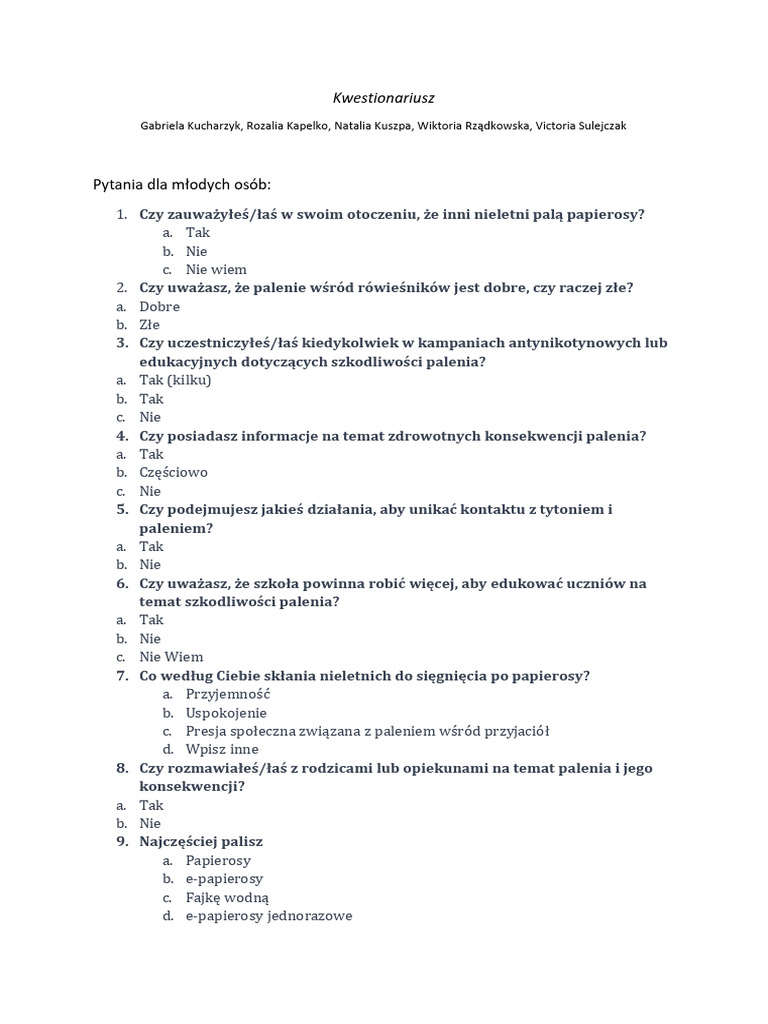 Kwestionariusz | PDF