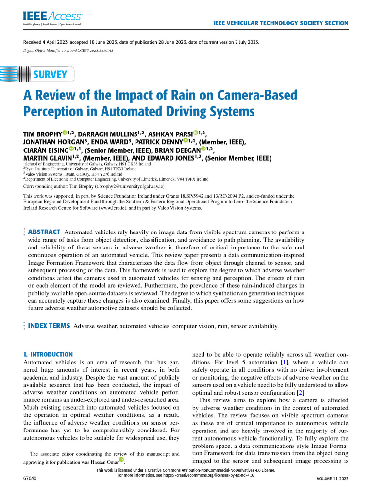 A Review of The Impact of Rain On Camera-Based Perception in Automated Driving Systems | PDF ...