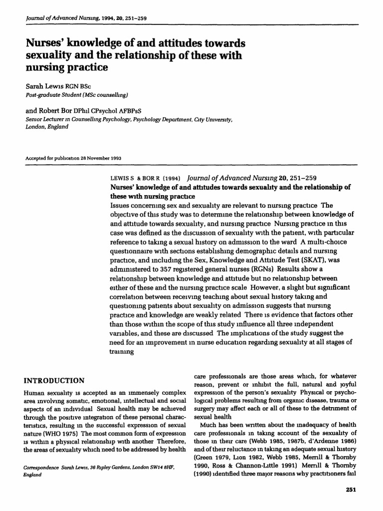 Nurse Knowledge Attitude Sexuality On Nursing Practice | PDF