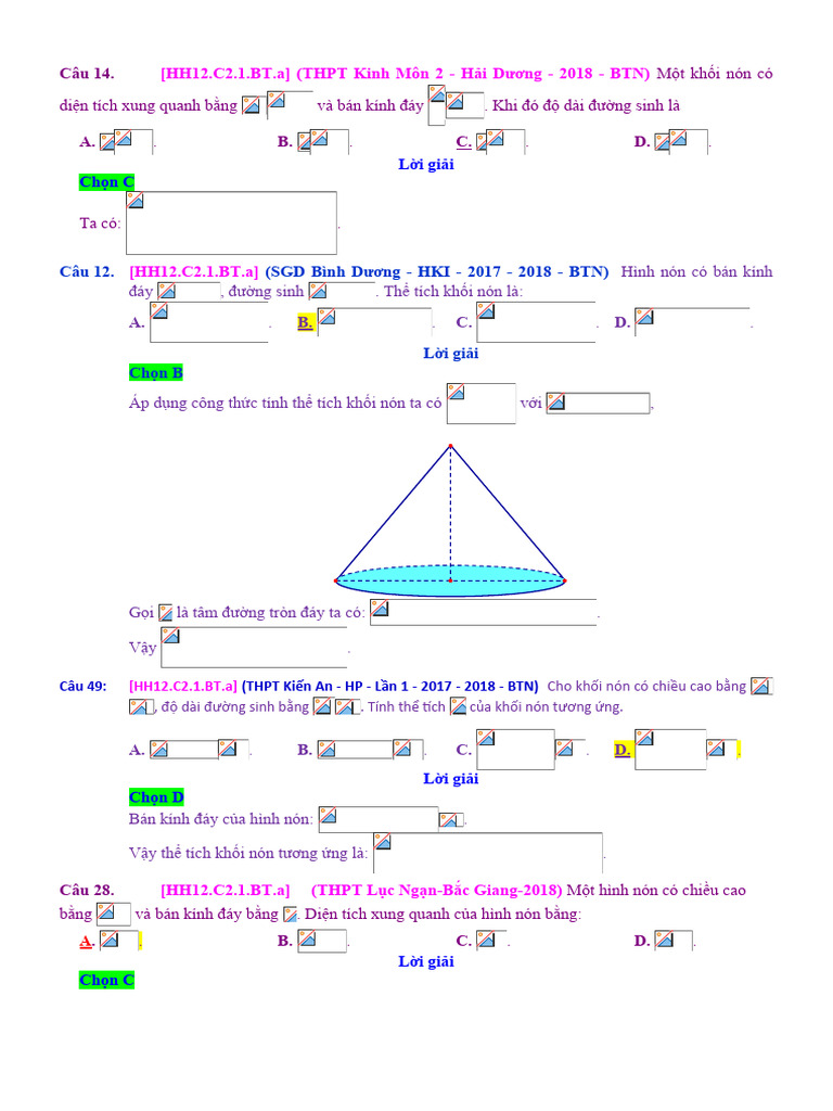 HÌNH NÓN KHỐI NÓN - BT - Muc do 1 | PDF