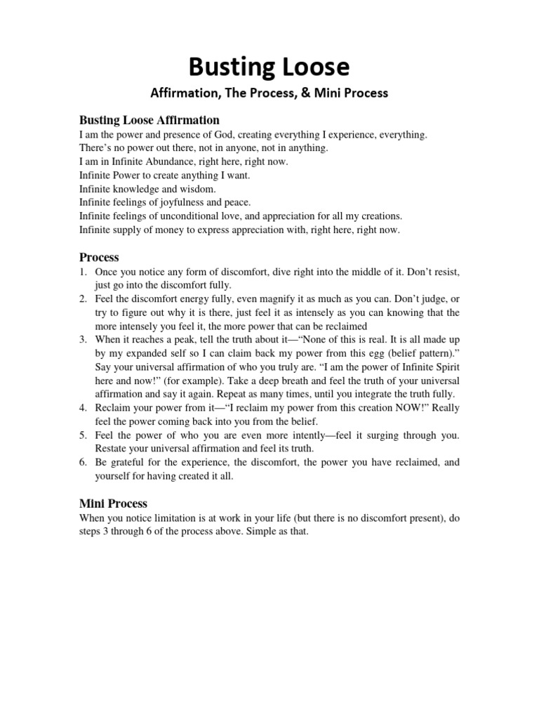 Busting Loose Affirmation Process Mini Process | PDF