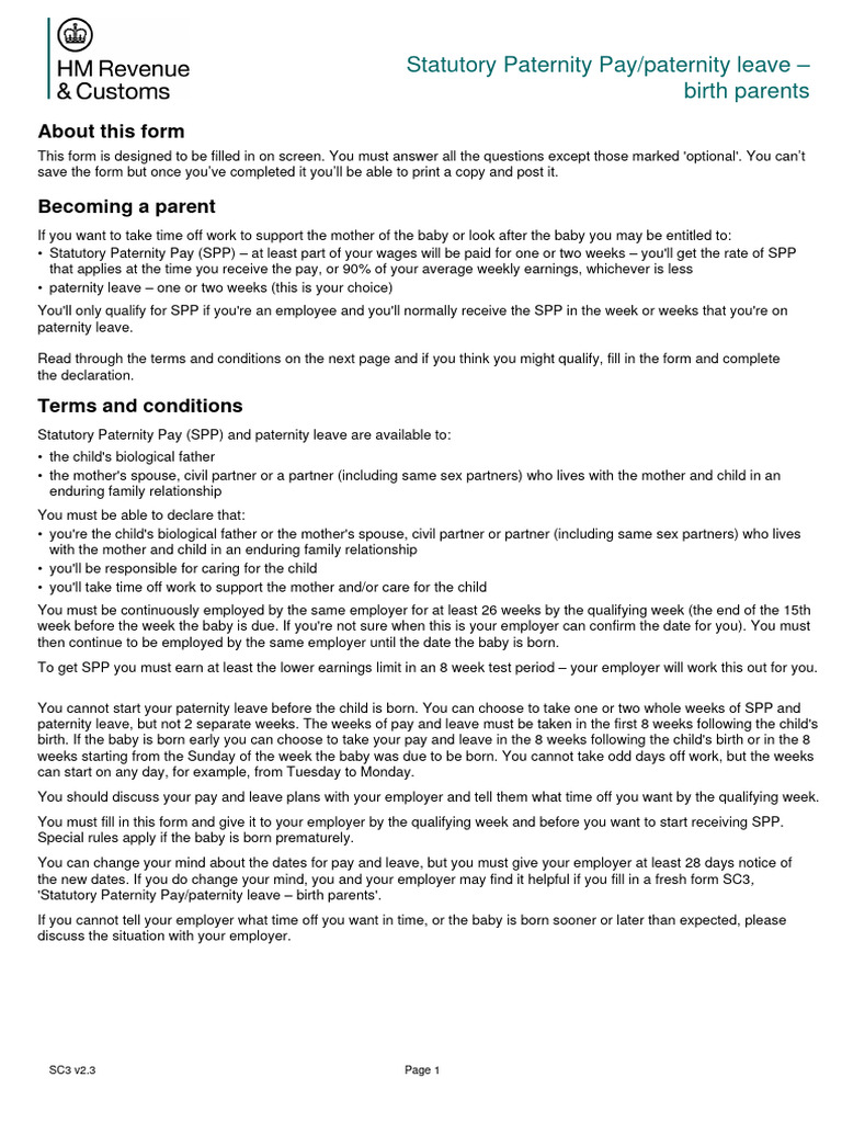 Statutory Paternity Pay/paternity Leave - Birth Parents: About This ...