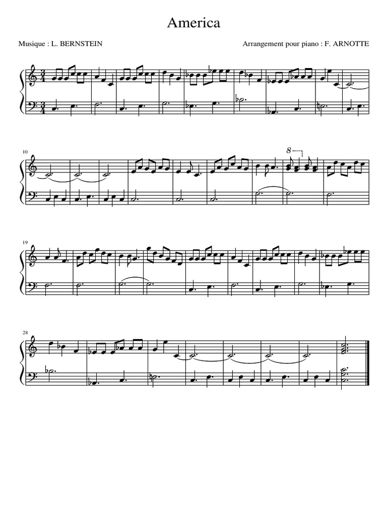 Piano Arrangement of "America" by Bernstein | PDF