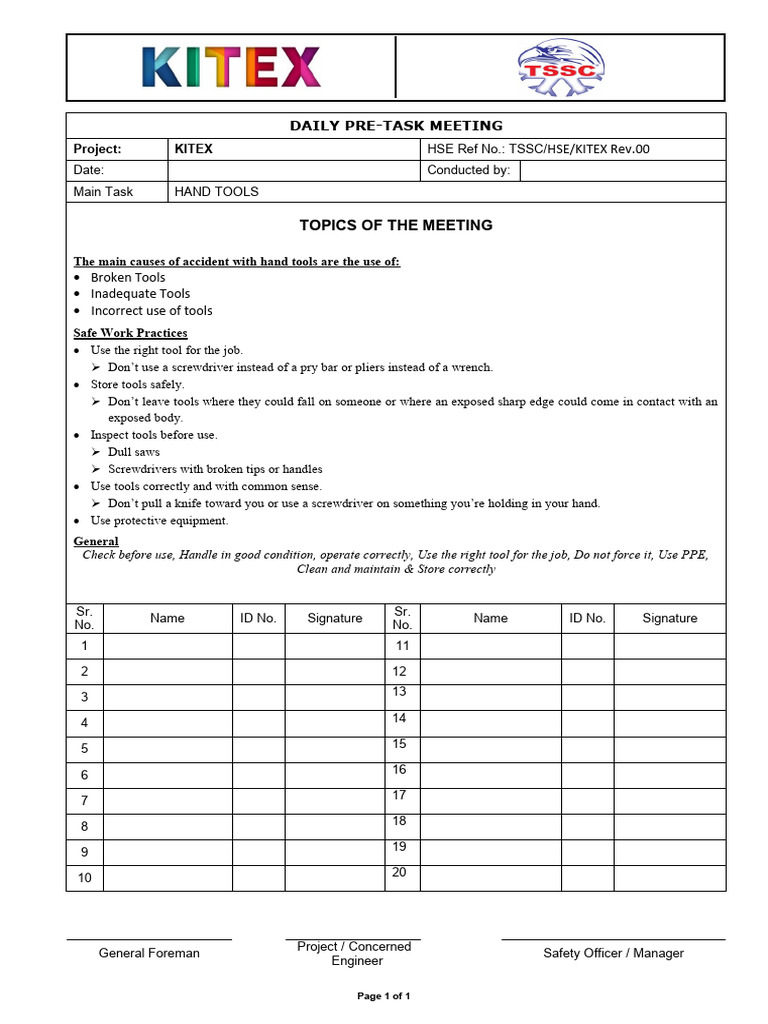 Daily Task Briefing-Tools | PDF