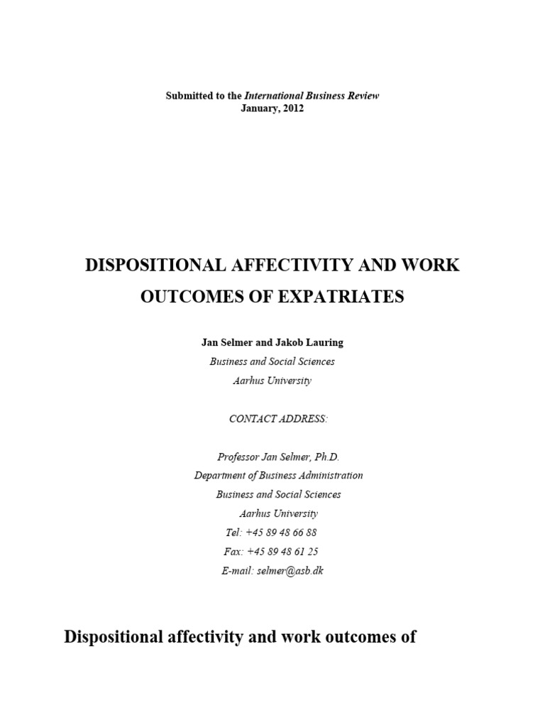 IBR2013 Selmer Lauring Dispositional Affect | PDF | Affect (Psychology ...