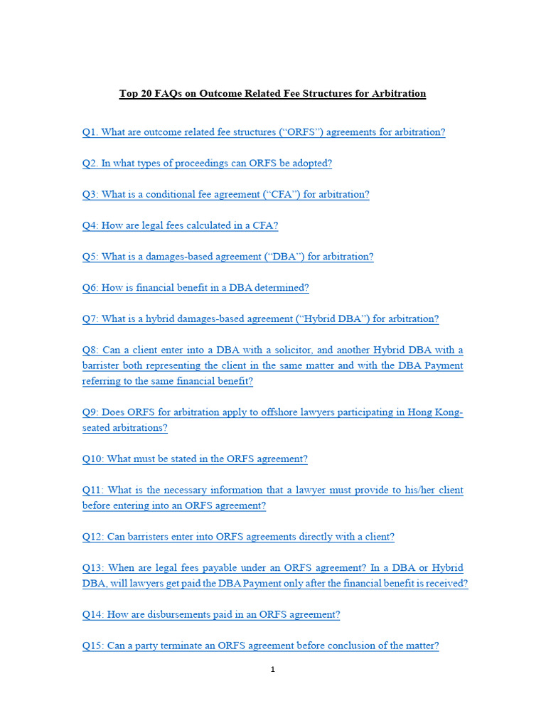 FAQs on Outcome Related Fee Structures | PDF | Costs In English Law ...